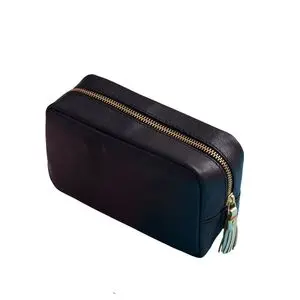 VIDA VIDA Leather Make-up Bag With Gold Tassel - Black