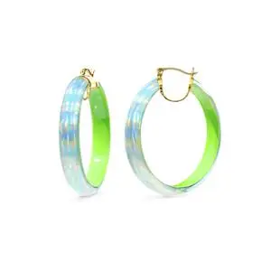 GOLD & HONEY Large Iridescent Lucite Hoop Earrings With Enamel Detail - Green