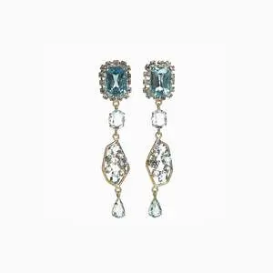 ADDICTED2 Blue / Gold Nuvole Di Cristallo Earrings With Light Blue Crystals Gold Plated - Blue/gold