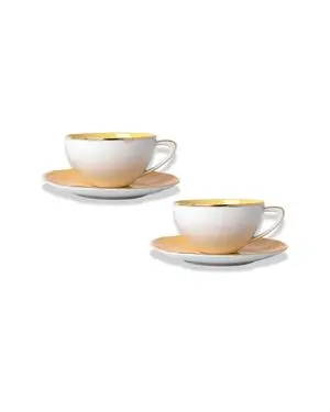 Mojjere Fine Porcelain Set Of 2 Tea Cups & Saucers - Orange