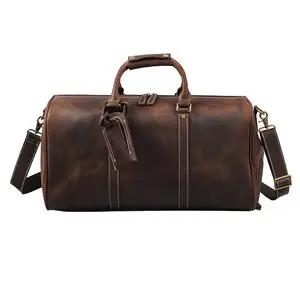 TOURI Leather Over Night Bag With Shoe Storage Dark