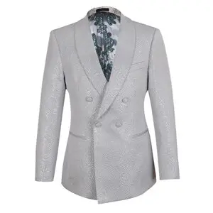 DAVID WEJ Neutrals Kensington Double Breasted Shawl Lapel Jacquard Blazer Platinum - Black