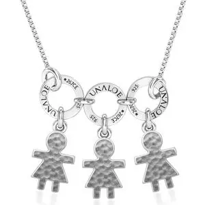 UNALOE Sterling Necklace With Three Child Silhouette Charms – Personalised Family Keepsake Pendant Jewellery - Silver