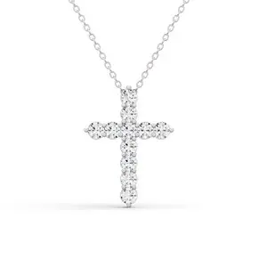 SEREIA OFFICIAL 14k Gold 0.25 Ct Cross Pendant Necklace With Lab Diamonds White Gold - Silver