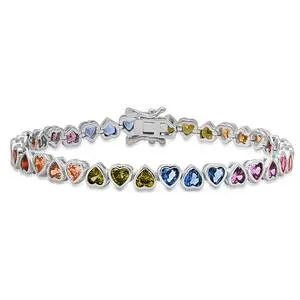 KYLIE HARPER Bezel-set Multi Color Heart Tennis Bracelet In Sterling - Silver