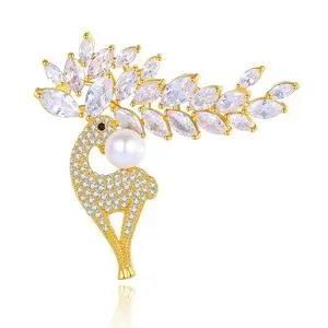 CLASSICHARMS Pavé & Pearl Reindeer Multi Way Brooch Pendant - Gold