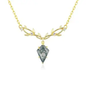 AZURA JEWELRY NEW YORK Elven Entwine Moss Agate Necklace Yellow Vermeil - Gold