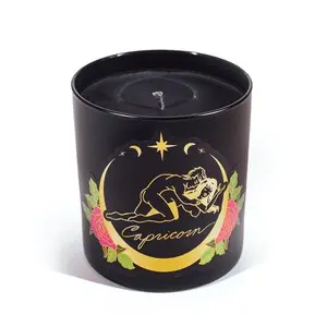 BLACK CAKE Astrology Zodiac Horoscope Sign Candle Capricorn Light Sugar Rose Petal Fragrance - Black/orange
