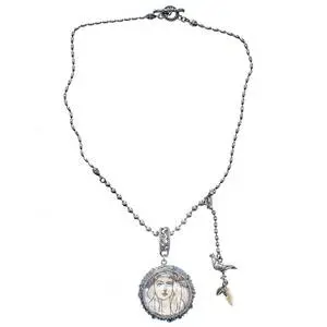 GEM KINGDOM Silver / White Picasso Portrait & Bird Talisman Necklace - Silver/white