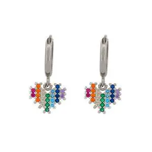 EBRU JEWELRY Sparkly Pave Heart Earring Colorful - Silver