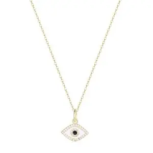KAMARIA Evil Eye Enamel Charm Necklace - White