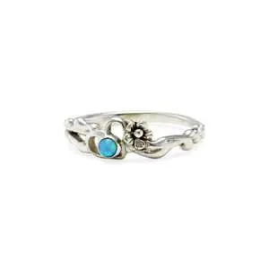 ISLA SILVER Blue / Silver Sterling Silver Opal Dainty Flower Ring - Blue/silver