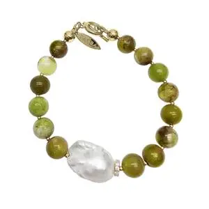 FARRA Opal With Baroque Pearl Bracelet - Green