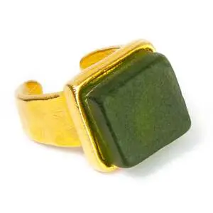SMART GLASS JEWELRY Recycled Wine Bottle Cube Ring Gold Pine - Green