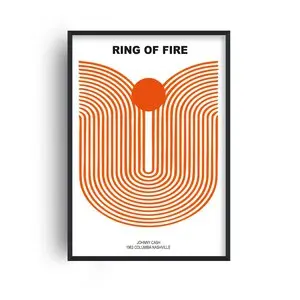 FANCLUB Black / Red Ring Of Fire Johnny Cash Music Inpired Giclée Art Print A2 Black/red