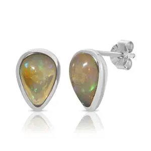 GLAMROCKS JEWELRY Teardrop Welo Opal Stud Earrings - Silver