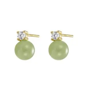 SEREE Esther Jade & Zircon Stud Earrings - Green