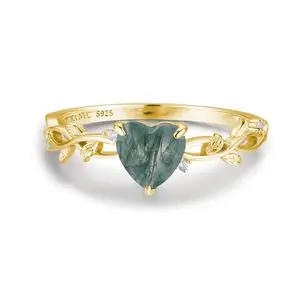 AZURA JEWELRY NEW YORK Heart Moss Agate And White Topaz Ring In Yellow Vermeil - Gold