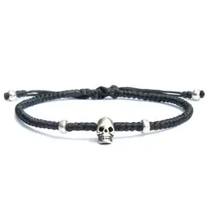 HARBOUR UK Sterling Silver & Vegan Cord Skull Bracelet - Black