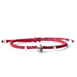 HARBOUR UK Minimal Skull Silver Rope Bracelet - Red