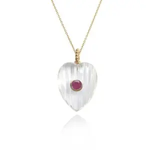 HYE JANE JEWELRY White / Pink Amie Clear Quartz With Ruby Heart Pendant - White/pink