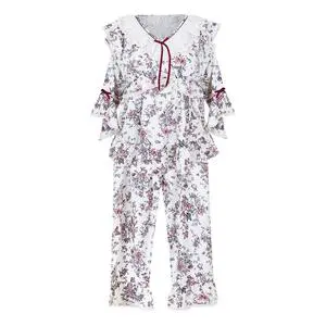 LUNALUZ Jardin Modal-cotton V-neck Pajama Set - Blue