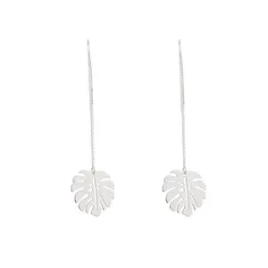 Oana Savu Sterling Monstera Leaf Dangle Chain Earrings - Silver