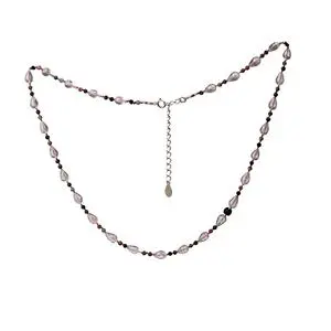AMONTA Pink / Silver Rose Quartz & Tourmaline Silk Necklace – Mist - Pink/silver