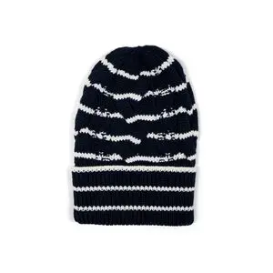 GIGI KNITWEAR Cable Hat In Navy & Ivory Stripe - Blue