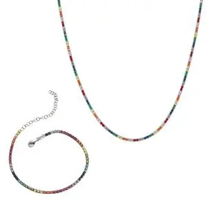 SPERO LONDON Rainbow Tennis Necklace & Bracelet Set Sterling Silver - Gray