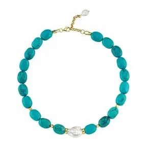 LINYA JEWELLERY Kallisti Baroque Pearl Turquoise Necklace - Gold