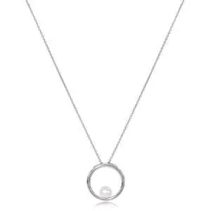 PEARLS OF THE ORIENT ONLINE White / Silver Credo Silver Circle Pendant With Cultured Freshwater Pearl - White/silver