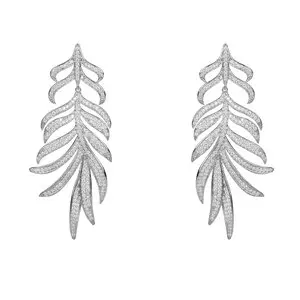 LATELITA White / Silver Feathered Leaf Statet Drop Earrings Silver - White/silver