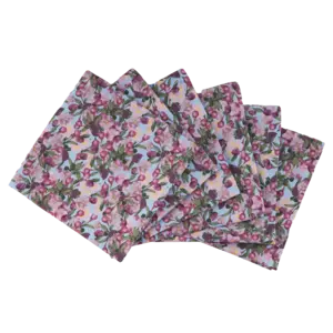 SOPHIE WILLIAMSON DESIGN Blue / Pink Set Of Six Napkins In Romantic Pink Cherry Blossom Flower Print On Blue - Blue/pink