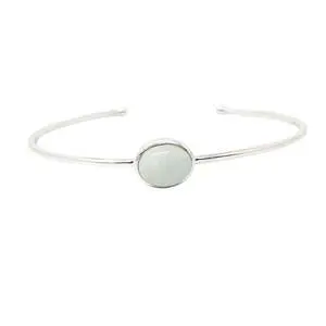 HARFI Blue / Silver March Birthstone Aquamarine Minimalist Silver Bangle - Blue/silver