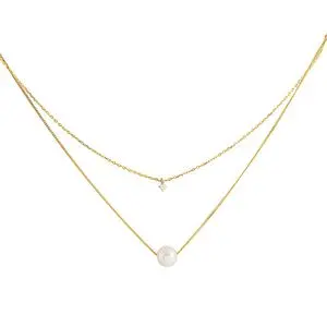 ESTERAH Layered Necklace With Pearl & Cubic Zirconia - Gold