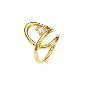 MEULIEN Gold / White Flowing Waterdrop Solitaire Ring Gold, Clear Stone - Gold/white