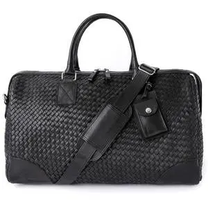 HIDES LEATHER CO. Handmade Woven Leather Duffle, Large Weekender Bag