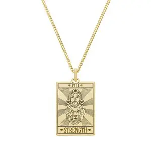CARTERGORE Small 9ct 375 Gold “strength” Tarot Card Necklace Yellow