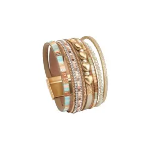 Saachi Quad Heart Leather Bracelet - Brown