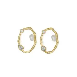 SHABELLA NYC Pearl Mirror Earrings - Gold