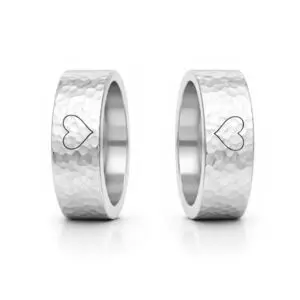 UNALOE Hammered Heart Engraved Couple Band Rings In Sterling – Matching Promise Rings For Him And Her, Handmade Love Bands, Symbolic Partner Rings - Silver