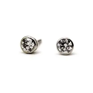 VICSTONENYC FINE JEWELRY Natural Diamond Bezel Setting Stud Earrings With Screw Back - White