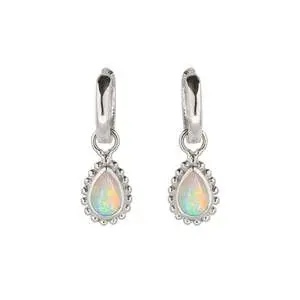 CHARLOTTE'S WEB JEWELLERY White / Silver October Birthstone Sterling Silver Huggie Hoops Opal - White/silver