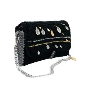 HILO DE MAR Black / Silver Queimada Hand Knitted Bag With Medals Black & Silver - Black/silver