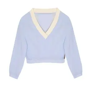 YORSTRULY Vale Sweatshirt V Neck Cropped Sweatshirt In Poplin - Blue