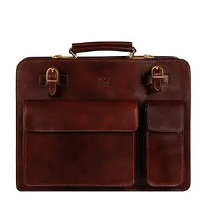 TIME RESISTANCE Leather Satchel Bag Briefcase The Prophet - Brown