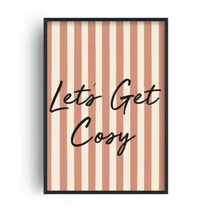 FANCLUB Neutrals Retro Striped Lets Get Cosy Retro Bedroom Art Print A2 - Orange