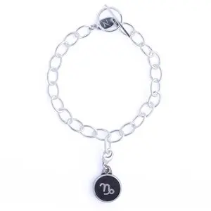N'DAMUS LONDON Capricorn Zodiac Sterling And Leather Curb Bracelet - Silver
