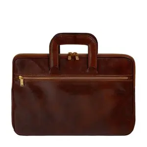 TIME RESISTANCE Leather Briefcase Laptop Bag Brave New World - Brown